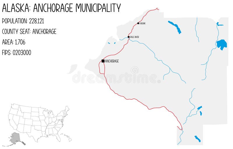 Map of Anchorage Municipality in Alaska, USA. Stock Vector ...