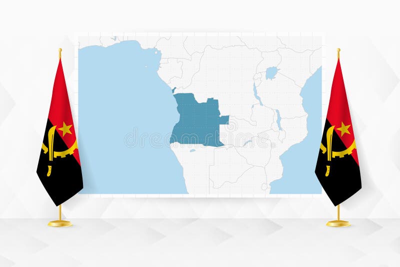 Map of Angola and Flags of Angola on Flag Stand Stock Illustration ...