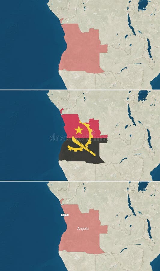 The Map of Angola with Text, Textless, and with Flag Stock Illustration ...
