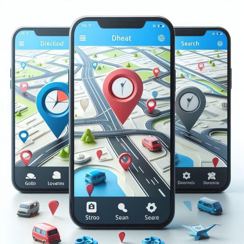 Map App Interface with GPS Location, Direction Arrows, Stock Image ...