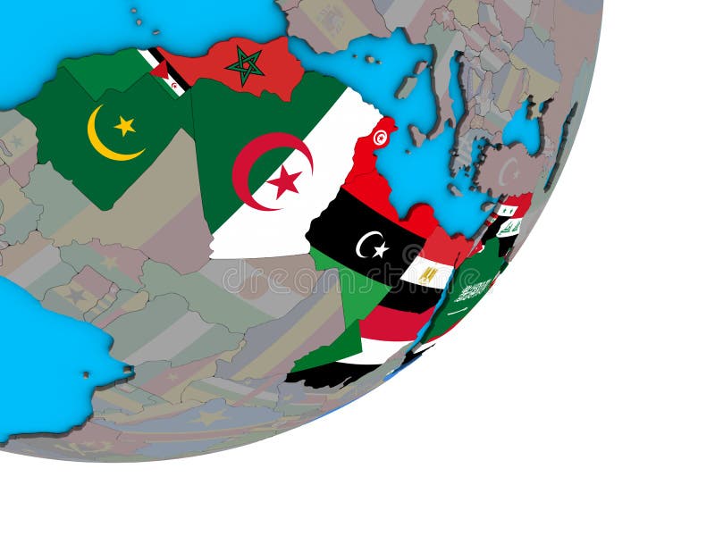 Map of Arab League with Flags on Globe Stock Illustration ...