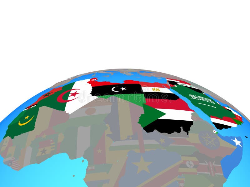 Map of Arab League with Flags on Globe Stock Illustration ...