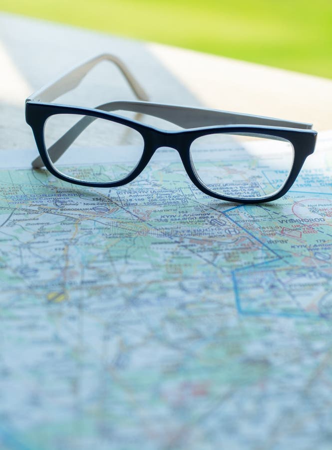 The Map of the Area is Blurred and Near Glasses for Poor Vision with ...