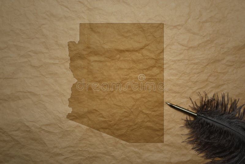 Map of Arizona State on a Old Paper Background with Old Pen Stock Photo ...