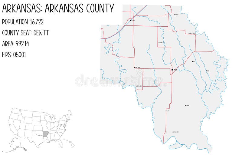 Map of Arkansas County in Arkansas, USA. Stock Vector - Illustration of ...