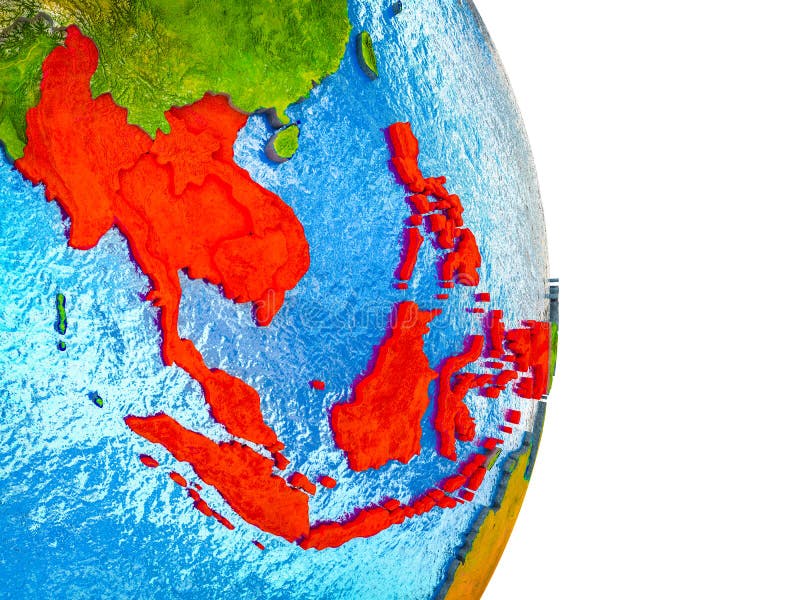 Map of ASEAN Memeber States on 3D Earth Stock Illustration ...