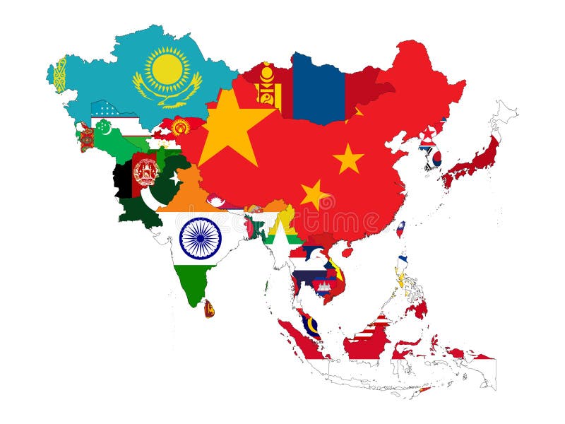 Map of Asia Countries with National Flags Stock Vector - Illustration ...