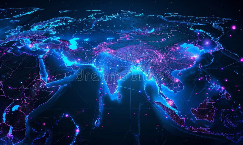 Map of Asia with Global Connection Lines and Glowing Lights. Worldwide ...