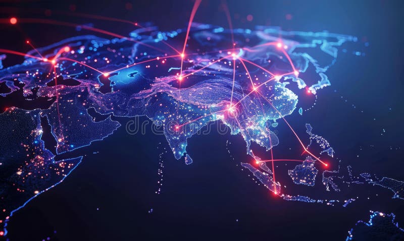 Map of Asia with Global Connection Lines and Glowing Lights. Worldwide ...