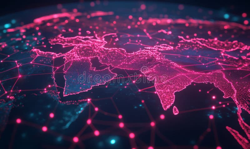 Map of Asia with Global Connection Lines and Glowing Lights. Worldwide ...