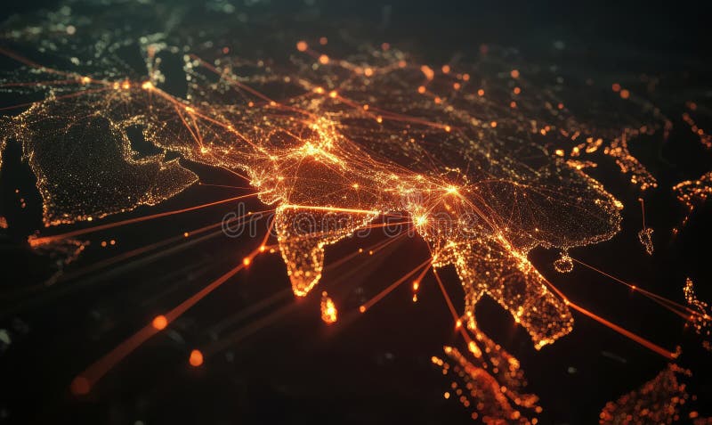 Map of Asia with Global Connection Lines and Glowing Lights. Worldwide ...