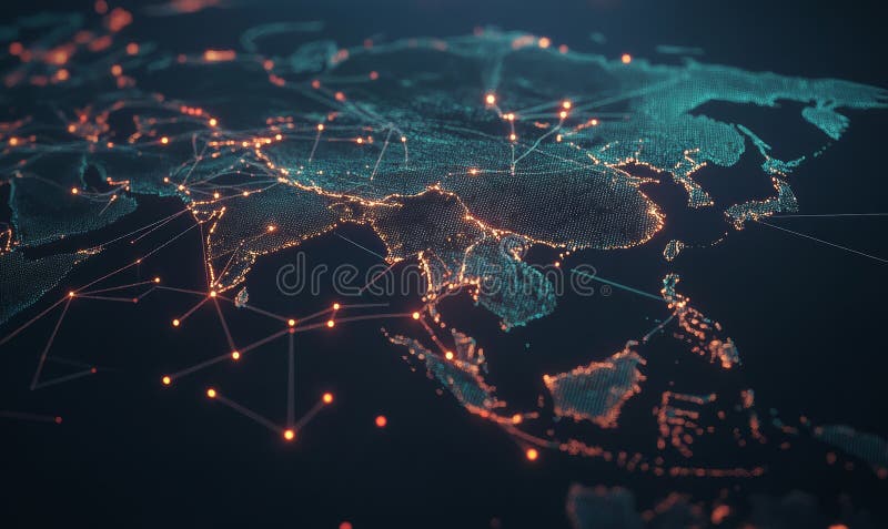 Map of Asia with Global Connection Lines and Glowing Lights. Worldwide ...