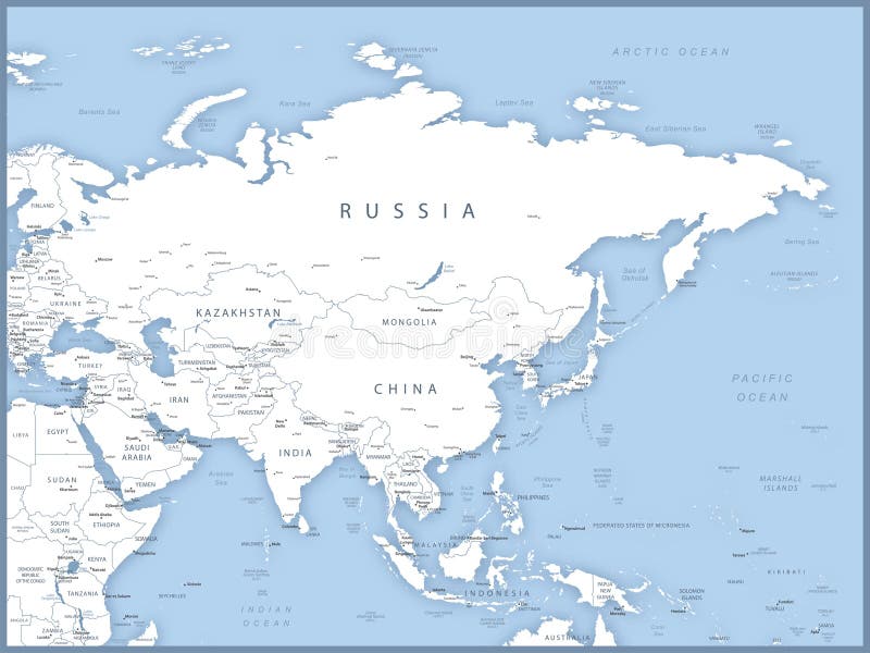 Map of Asia with Names of Countries, Capitals and Cities Stock ...