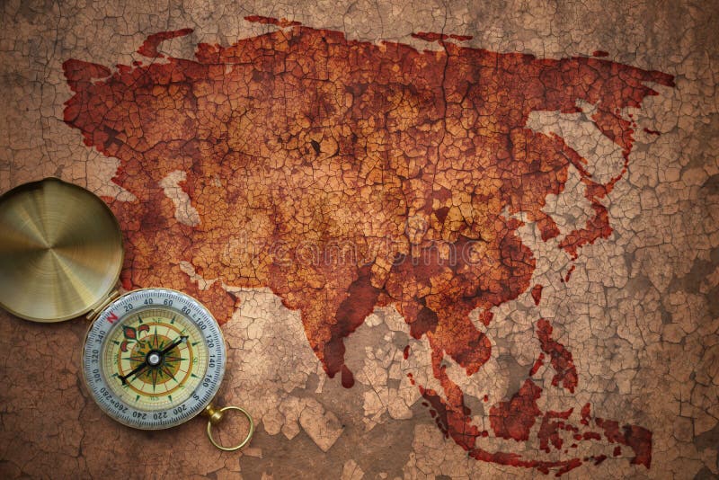 Asia map and compass stock photo. Image of journey, idea - 59865724