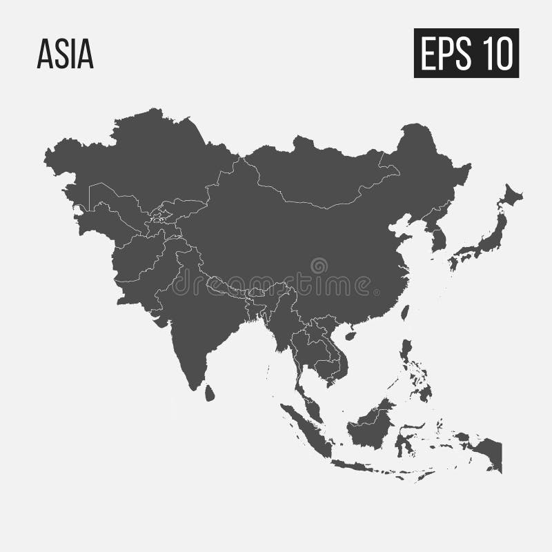 Colorful Vector Illustration with Simplified Map of Asia Countries ...