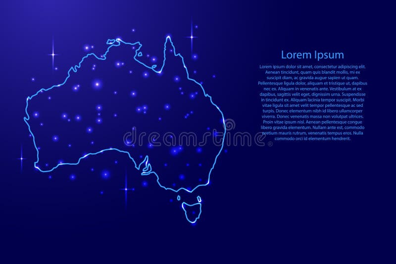 Australia Map from Blue Pattern Composed Puzzles and Glowing Space ...