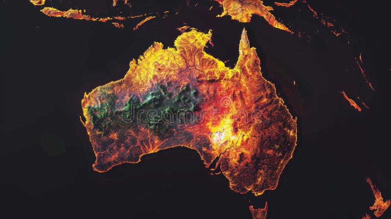 A Map of Australia is Displayed in the Dark, Illuminated with Soft ...
