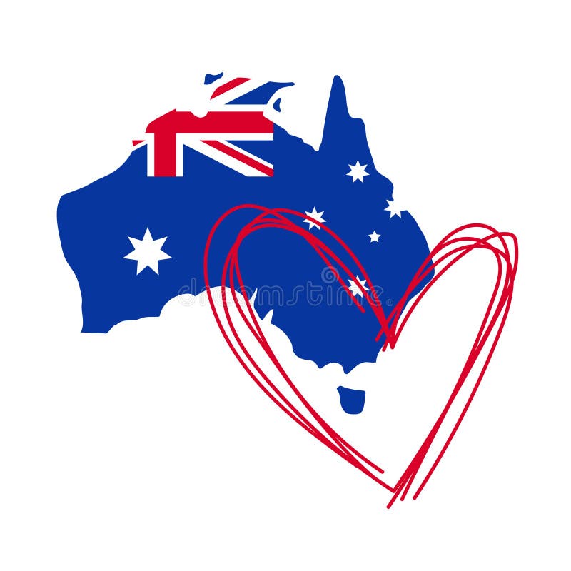 Map of Australia with Flag and Heart Stock Vector - Illustration of ...