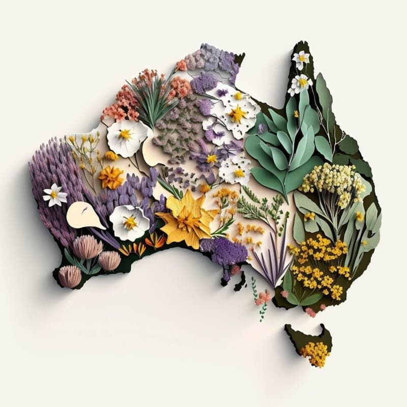 Map of Australia with Native Wildflowers Stock Illustration ...
