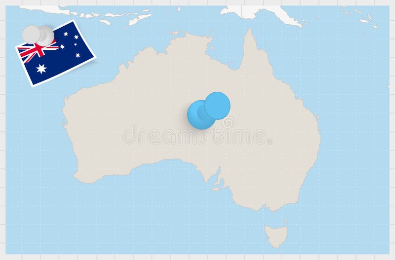Map of Australia with a Pinned Blue Pin. Pinned Flag of Australia Stock ...