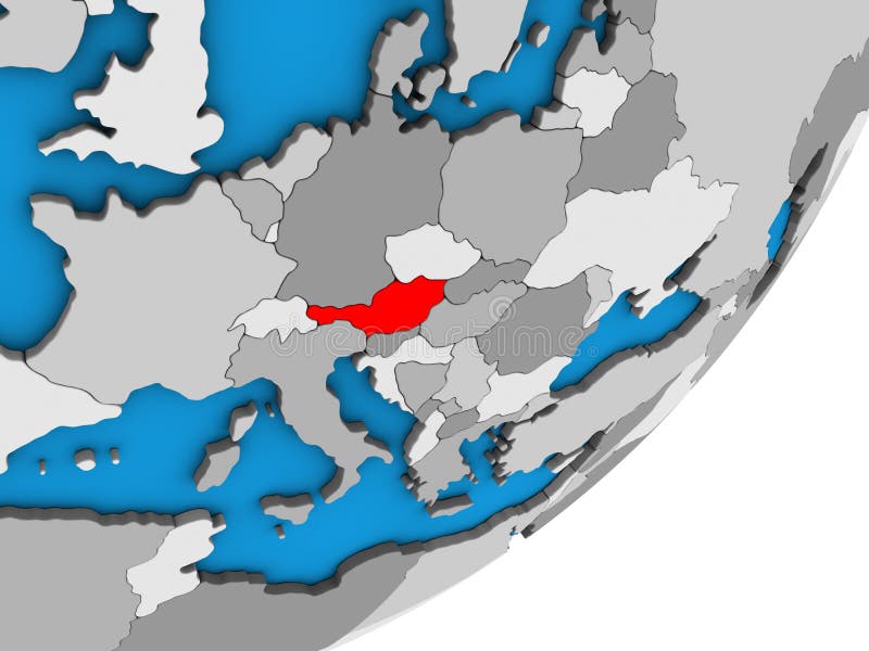 Map of Austria on 3D globe stock illustration. Illustration of ...