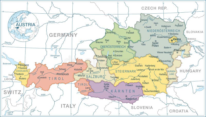 Map of Austria - Highly Detailed Vector Illustration Stock Vector ...