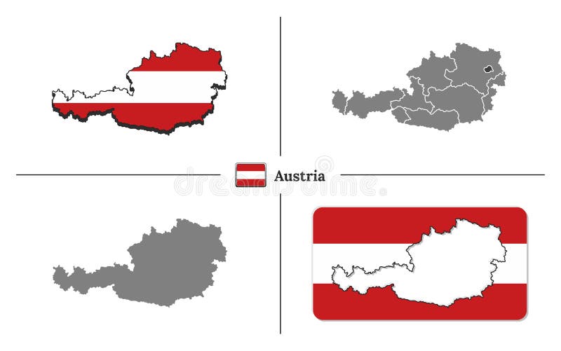 Map of Austria with National Flag and State Regions in Vector Set Stock ...