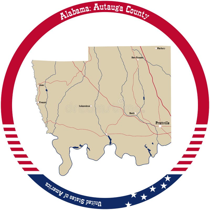 Map of Autauga County in Alabama, USA. Stock Vector - Illustration of ...