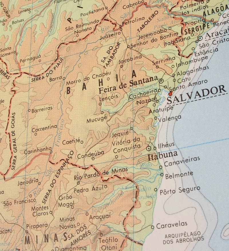 Map of Bahia, Brazil - 3 stock photo. Image of cartographic - 3808862