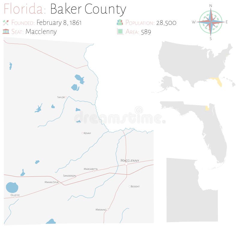 Map of Baker in Florida stock vector. Illustration of region - 180376796