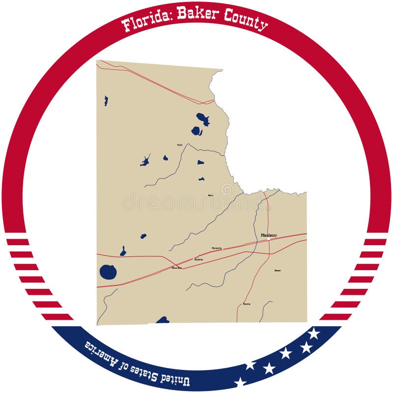 Map of Baker County in Florida, USA Stock Vector - Illustration of ...