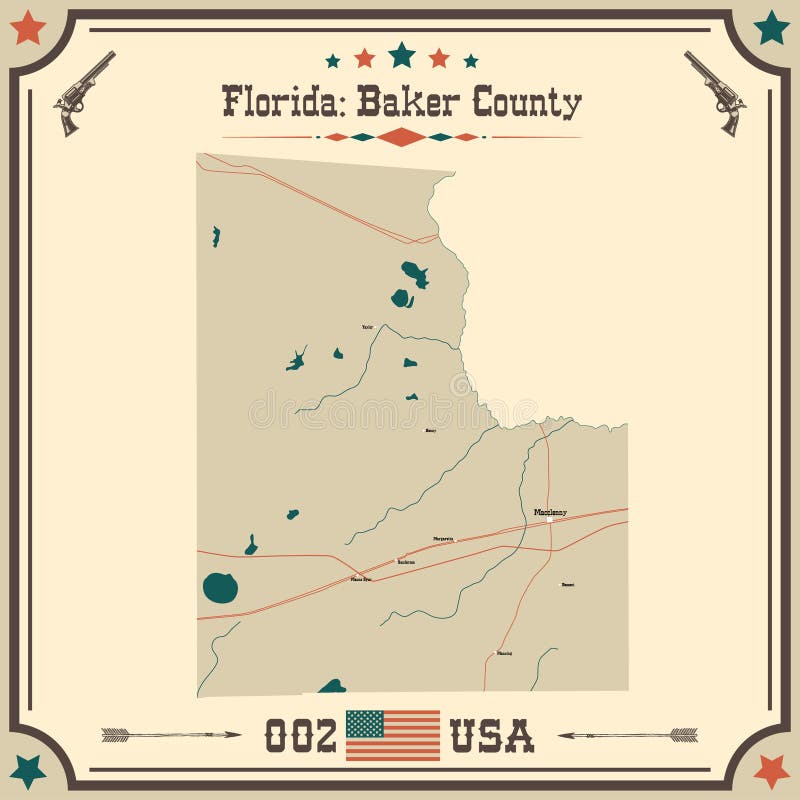 Map of Baker County, Florida, USA with Vintage Colors Stock Vector ...