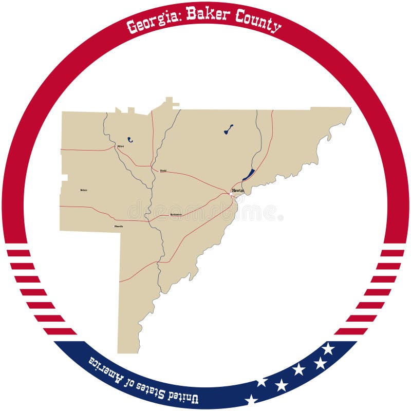 Map of Baker County in Georgia, USA Stock Illustration - Illustration ...
