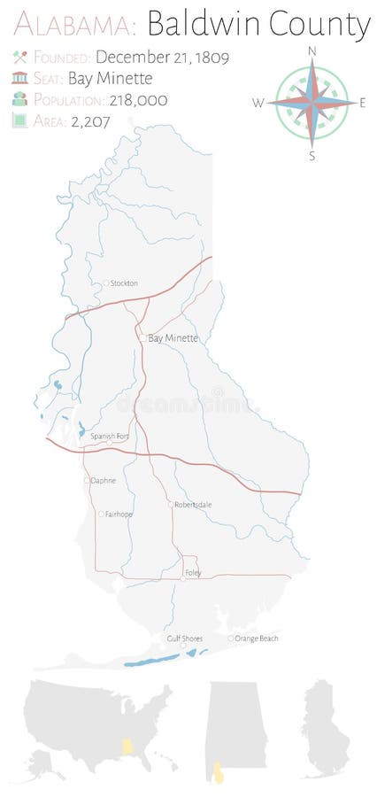 Map of Baldwin County in Alabama Stock Vector - Illustration of baldwin ...