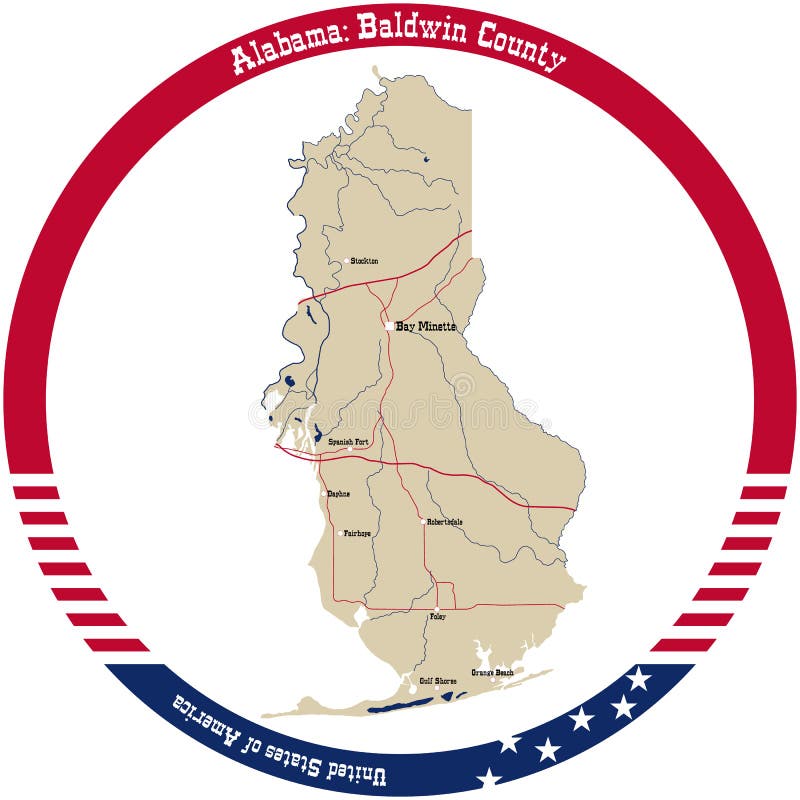 Map of Baldwin County in Alabama, USA. Stock Vector - Illustration of ...