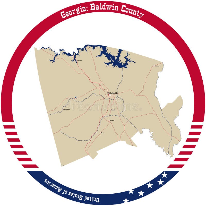 Map of Baldwin County in Georgia, USA. Stock Vector - Illustration of ...