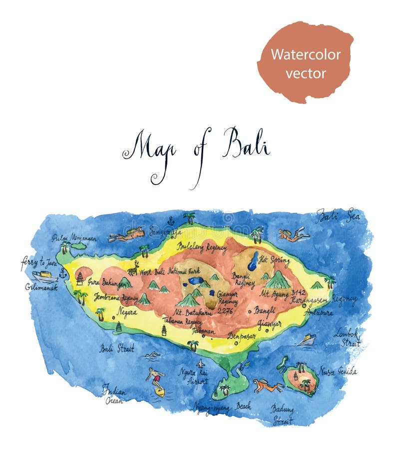 Map Bali attractions stock vector. Illustration of holiday - 62507934