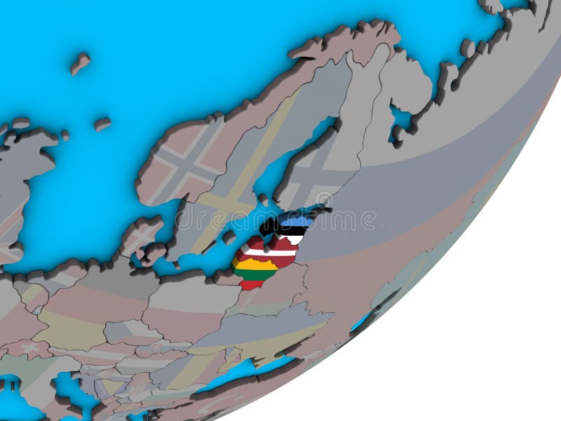 Map of Baltic States with Flags on Globe Stock Illustration ...