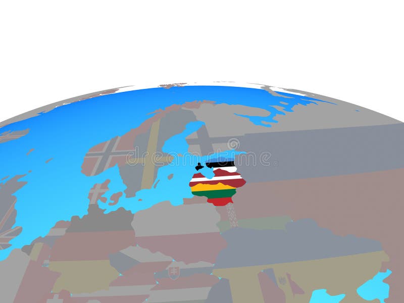 Map of Baltic States with Flags on Globe Stock Illustration ...