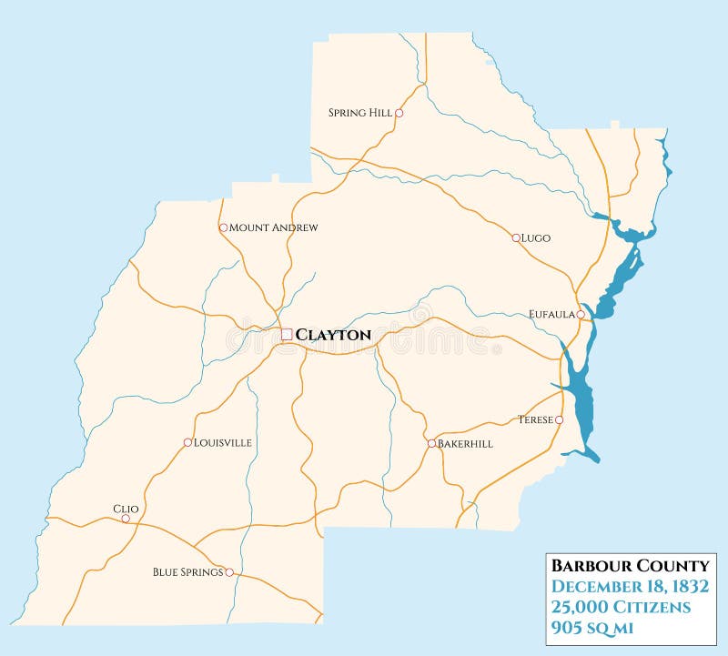 Map of Barbour County in Alabama Stock Vector - Illustration of america ...