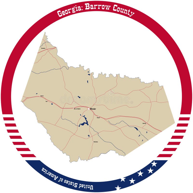 Map of Barrow County in Georgia, USA. Stock Vector - Illustration of ...