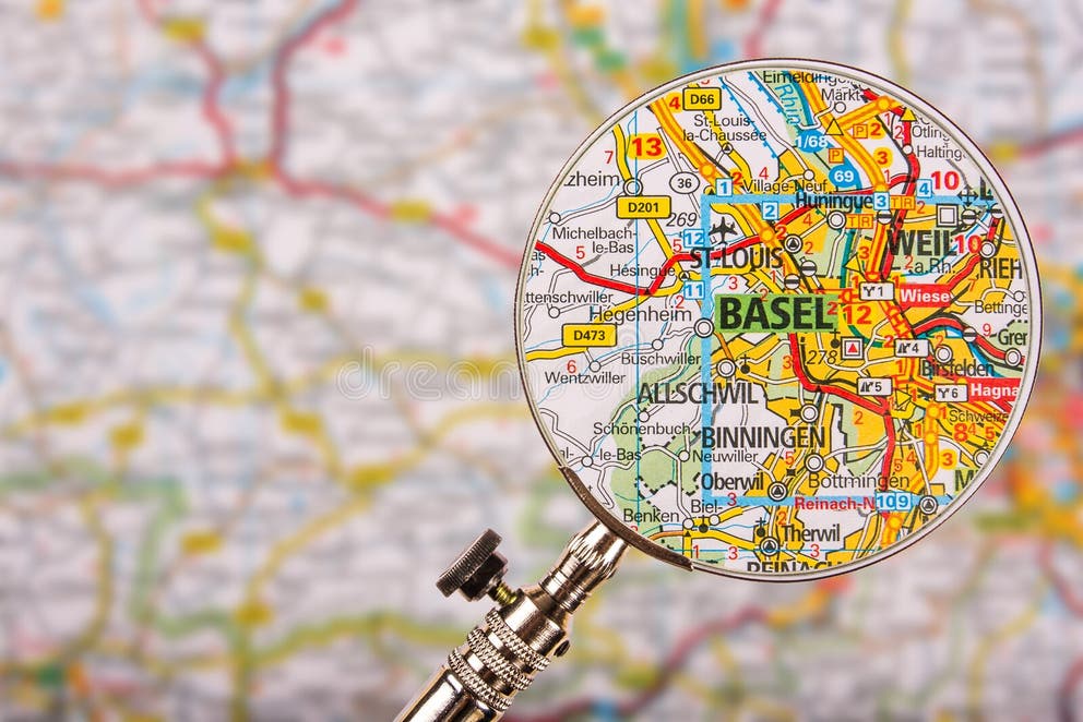 Map of Basel with Magnifying Glass on Table Stock Photo - Image of ...