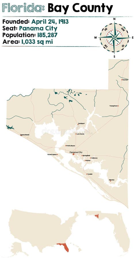 Map of Bay County in Florida Stock Vector - Illustration of federal ...