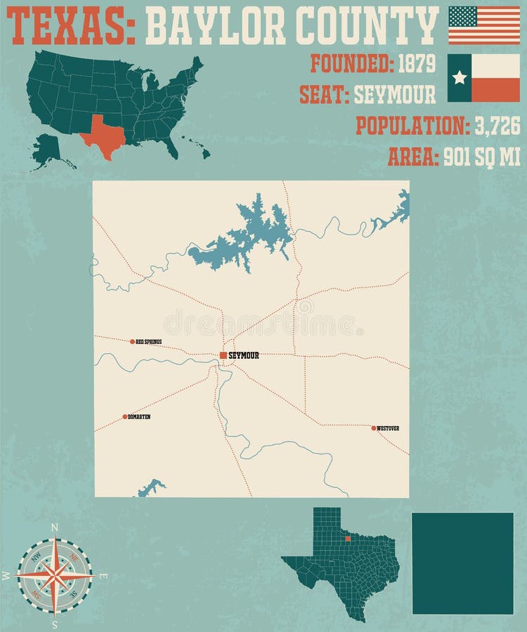 Map of Baylor County in Texas Stock Vector - Illustration of county ...