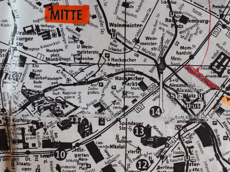 Map of Berlin City Centre (Mitte Stock Image - Image of landmark ...