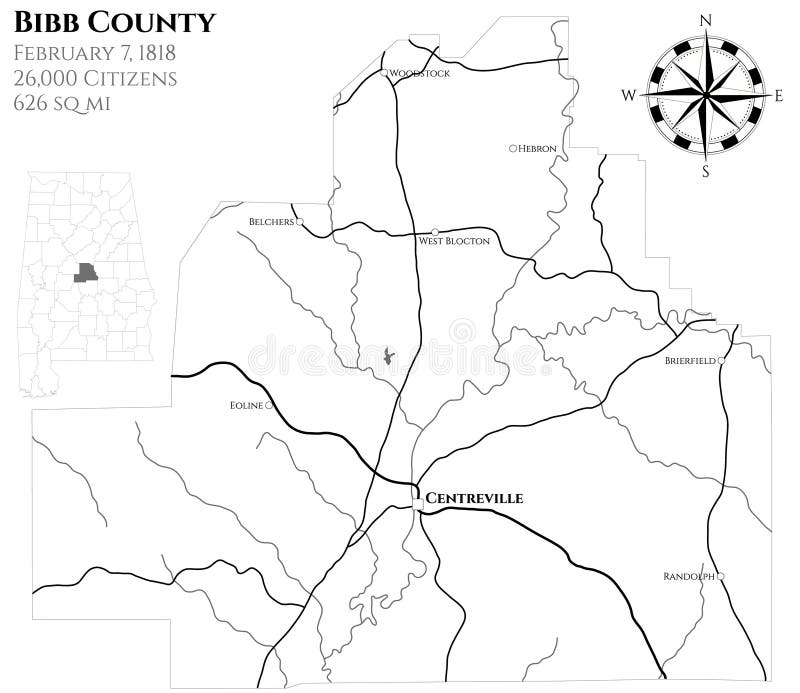 Map of Bibb County in Alabama Stock Vector - Illustration of ...