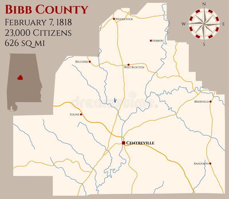 Map of Bibb County in Alabama Stock Vector - Illustration of ...