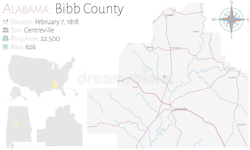 Map of Bibb County in Alabama Stock Vector - Illustration of ...