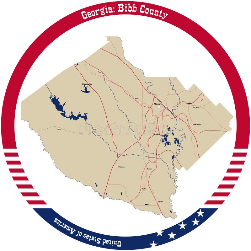 Map of Bibb County in Georgia, USA Stock Illustration - Illustration of ...