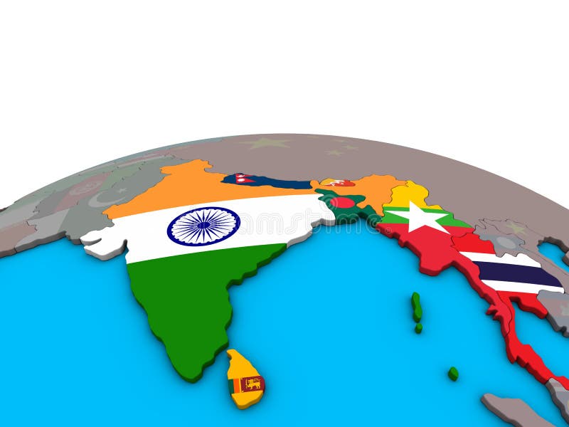 Map of BIMSTEC Memeber States with Flags on Globe Stock Illustration ...